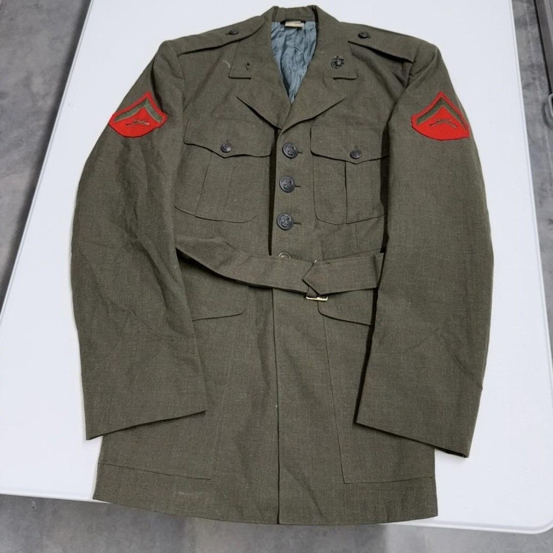 Vintage USMC Mens Alpha Service Tunic Olive Drab Wool Military Jacket ...
