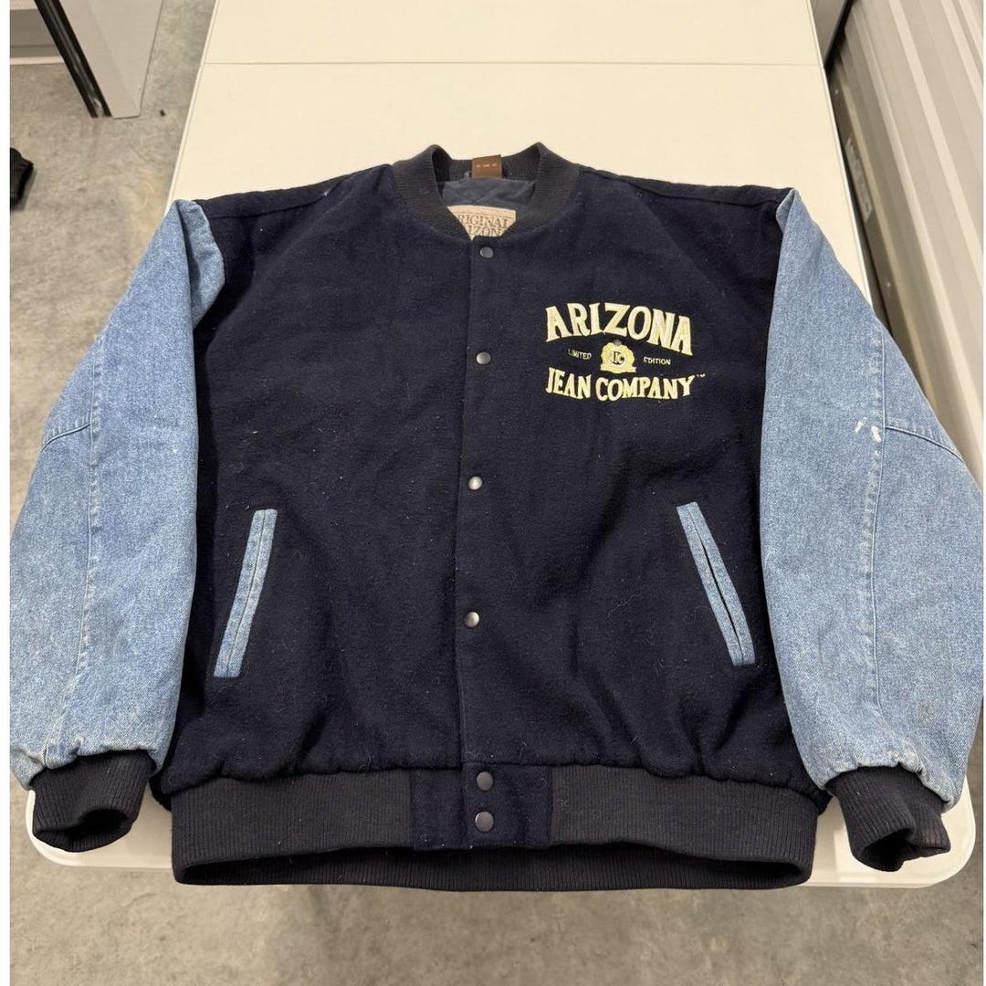 Arizona Jean Company Varsity Jacket Mens XLT Navy Wool Denim Sleeve ...
