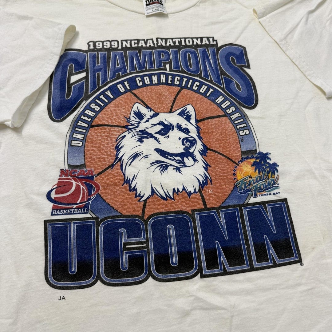 Vintage 1999 NCAA National Champions Uconn Huskies Basketball Tshirt ...