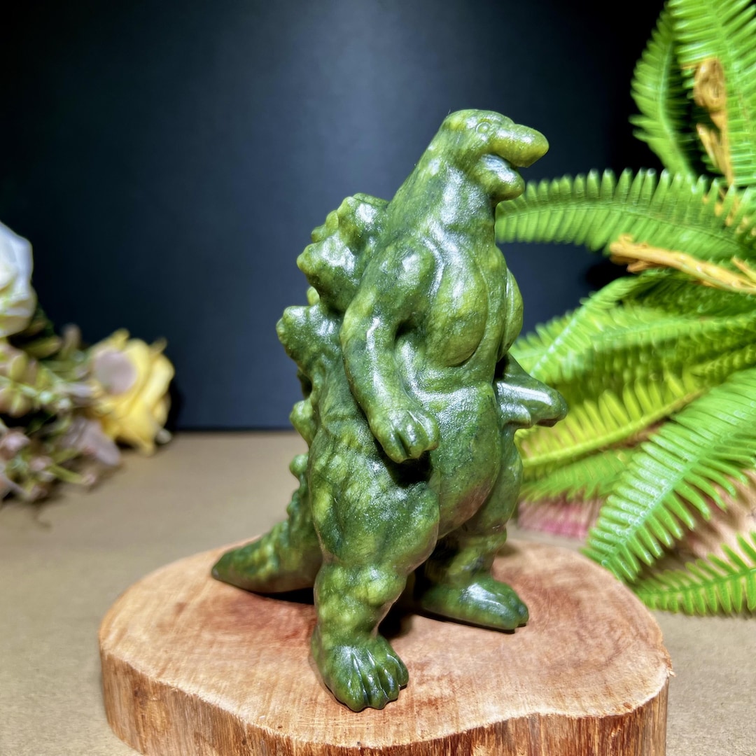 Natural Green Jade Godzilla Statue, Hand Carved Gothic Crystal Decor ...