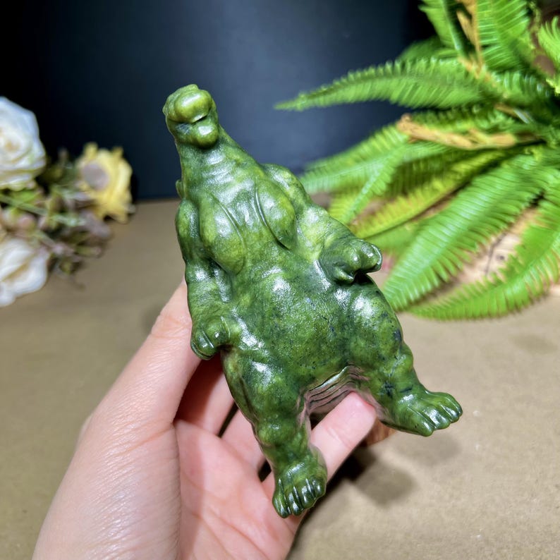 Natural Green Jade Godzilla Statue, Hand Carved Gothic Crystal Decor ...