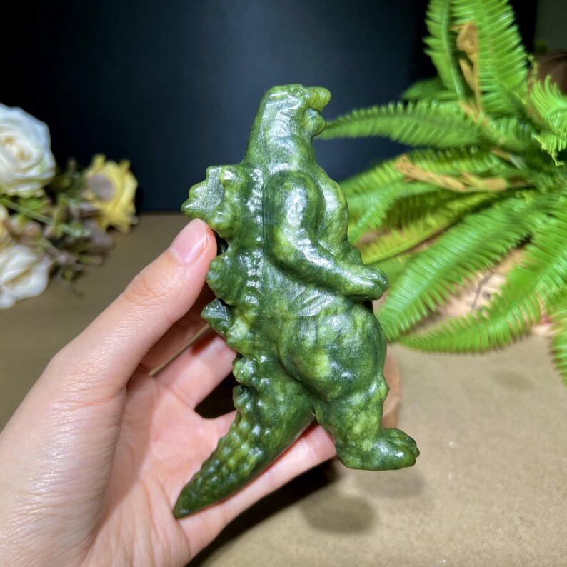 Natural Green Jade Godzilla Statue, Hand Carved Gothic Crystal Decor ...