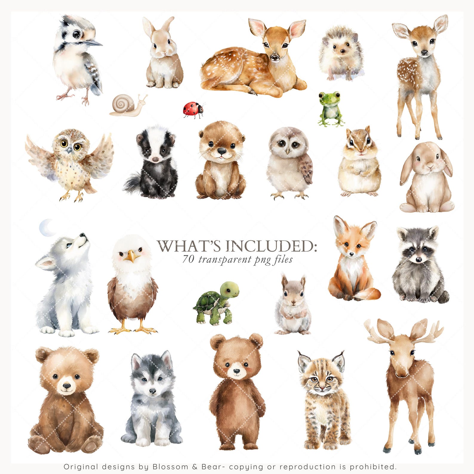Woodland Animals Clipart, Watercolor Forest Animals PNG, Forest Baby ...