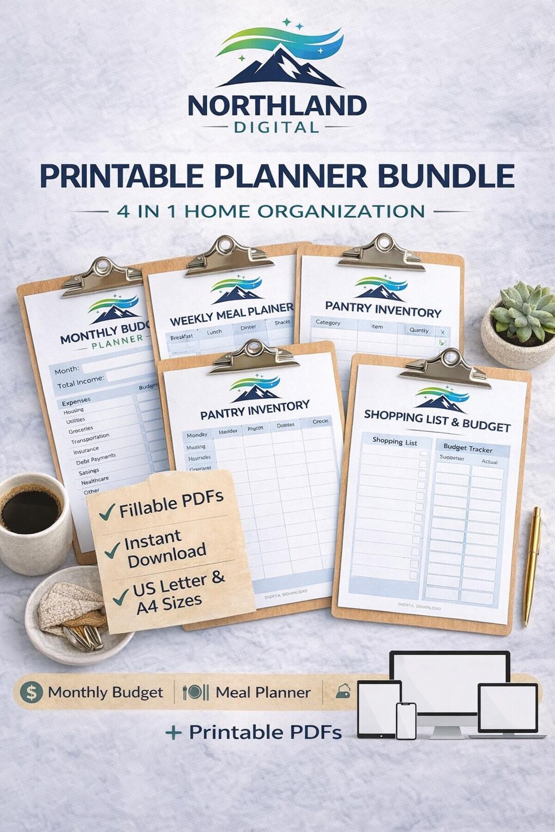 4-in-1 Printable Planner Bundle | Budget, Meal, Pantry (digital ...