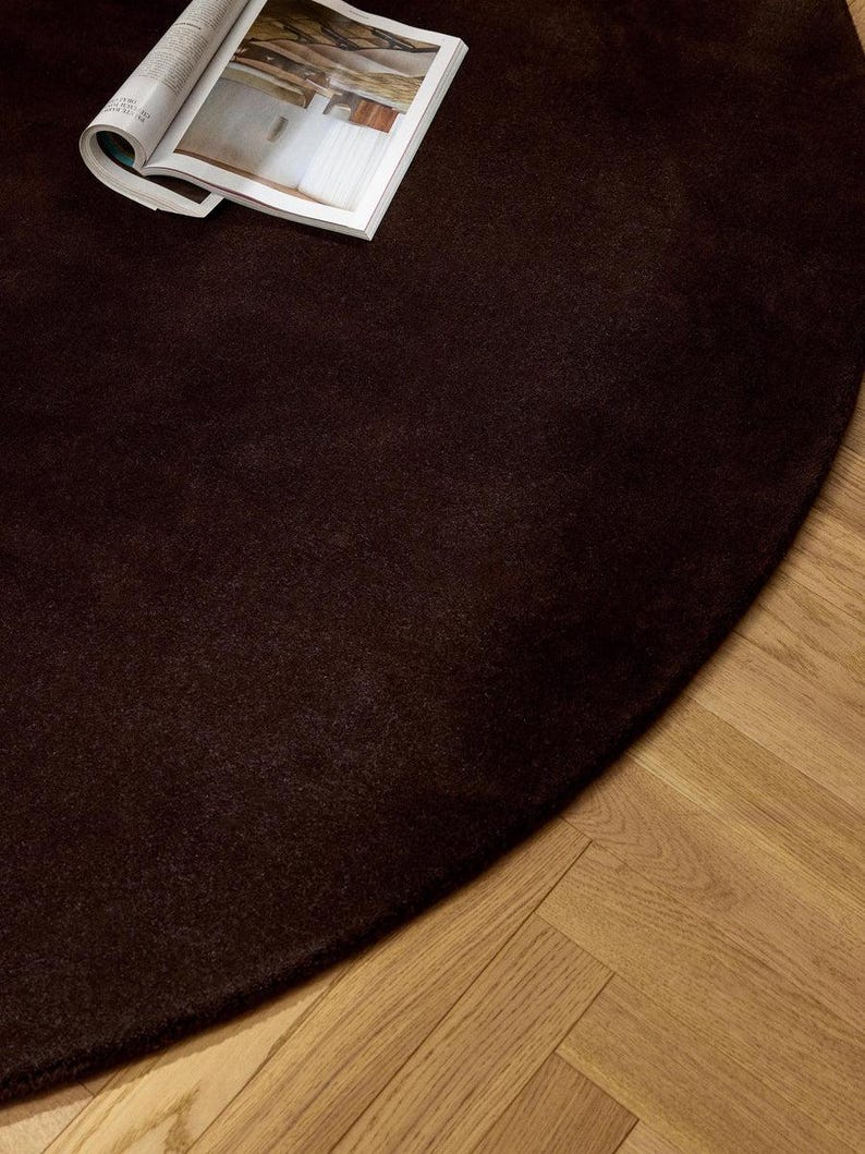 Hand Tufted Wool Round Rug, Chocolate Brown Solid Modern Carpet - Etsy