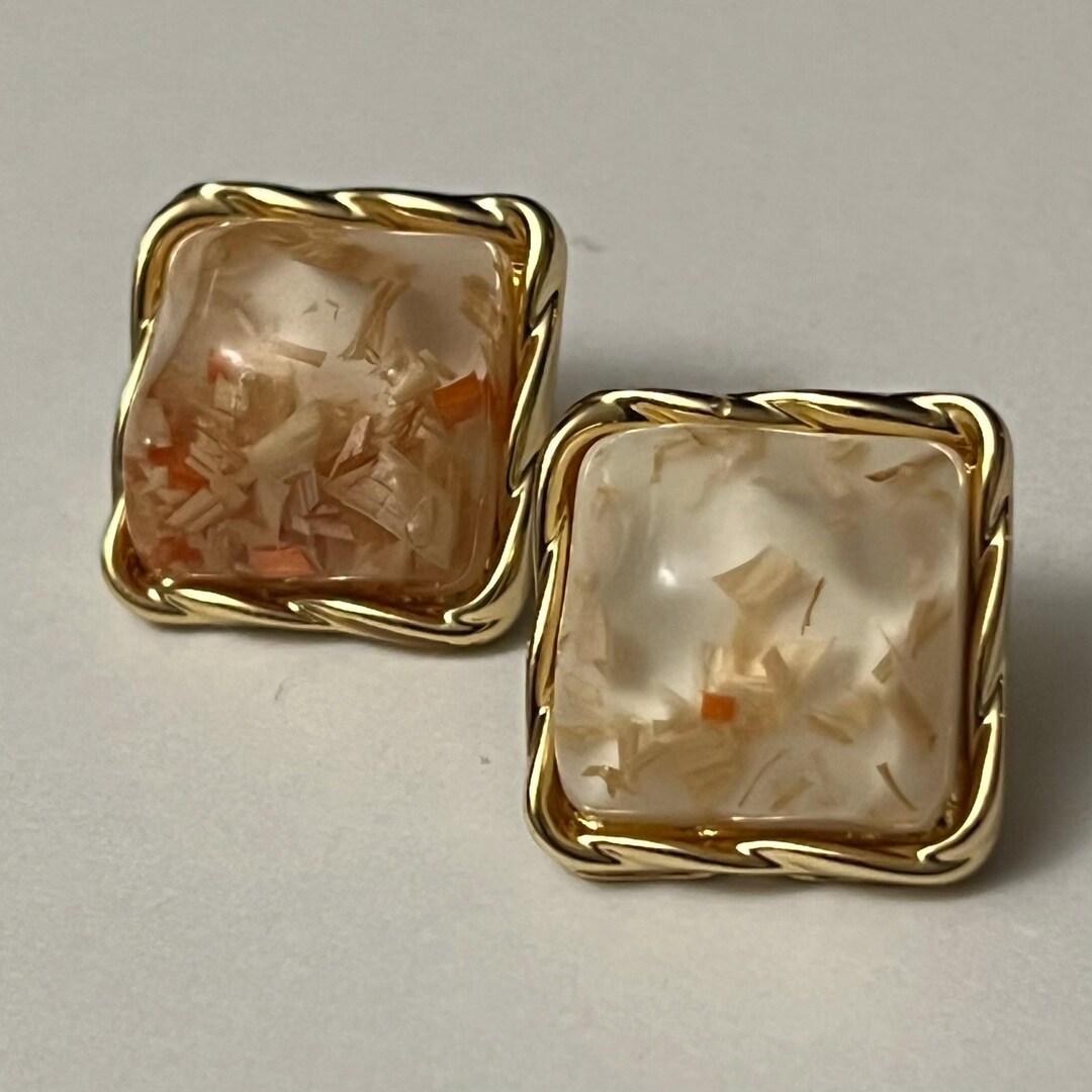 Resin Stud Earrings | Square Gold Trim Studs | Modern Statement Jewelry ...