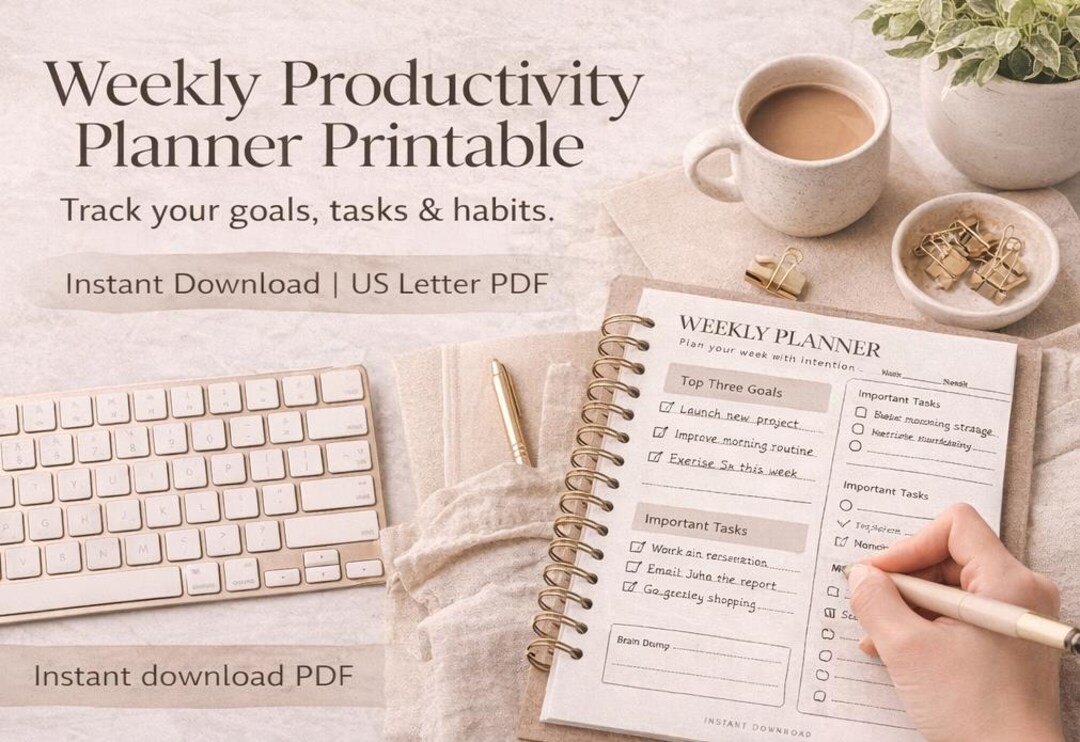 Weekly Productivity Planner Printable | Goals Tasks Habit Tracker ...