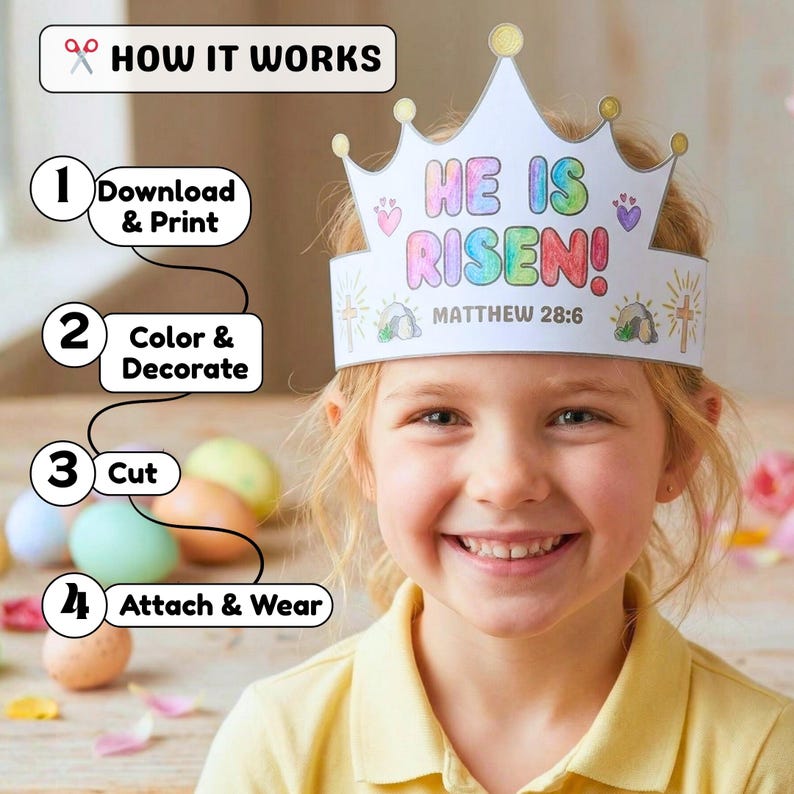 He is Risen Easter Crown Craft for Kids (digital Download) - Etsy
