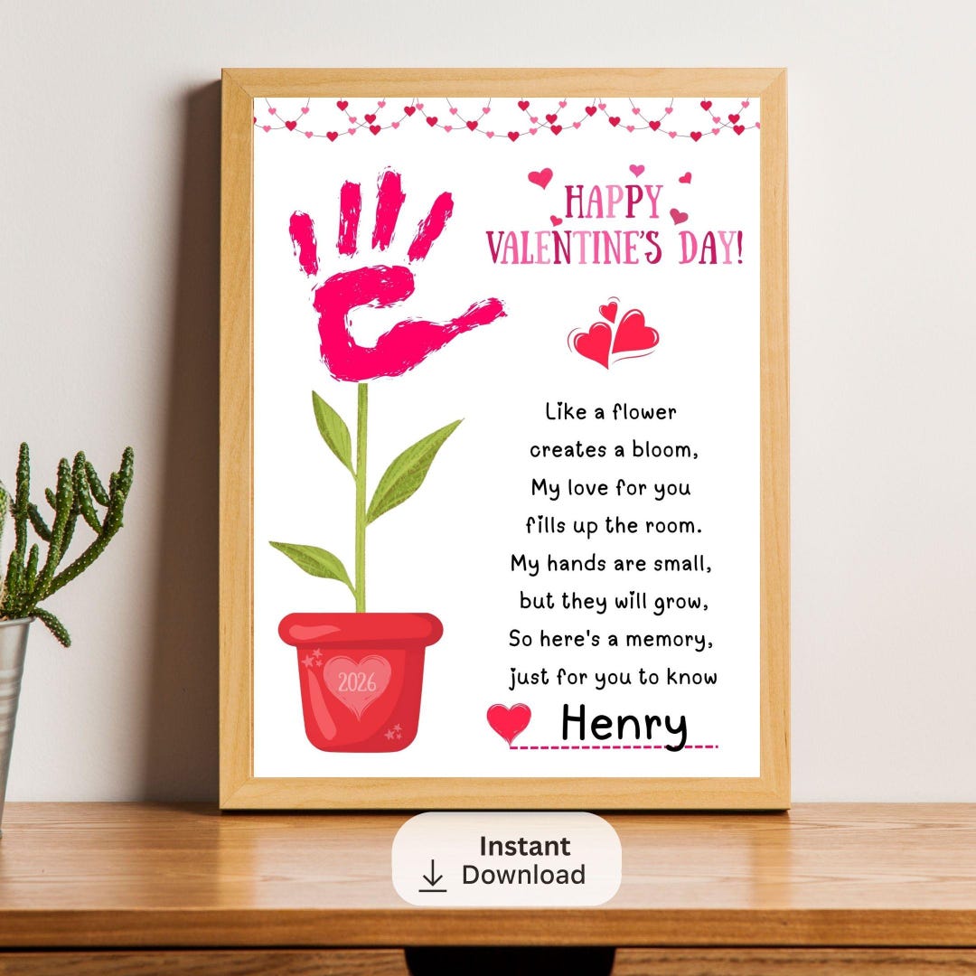 Valentine Handprint Flower Craft, Kids Poem Keepsake Activity (digital ...