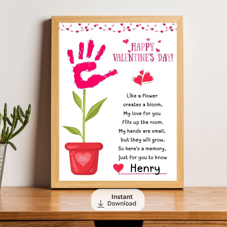 Valentine Handprint Craft for Kids, Flower Poem Keepsake Handprint ...