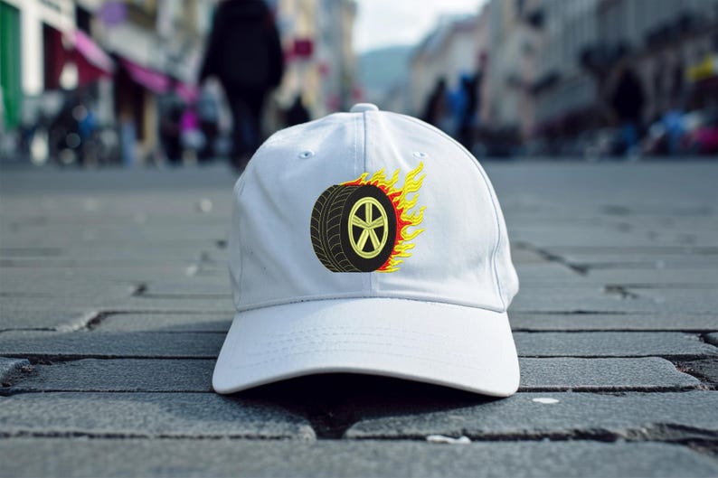 Flaming Tire Machine Embroidery Design, Racing Car Applique (instant ...