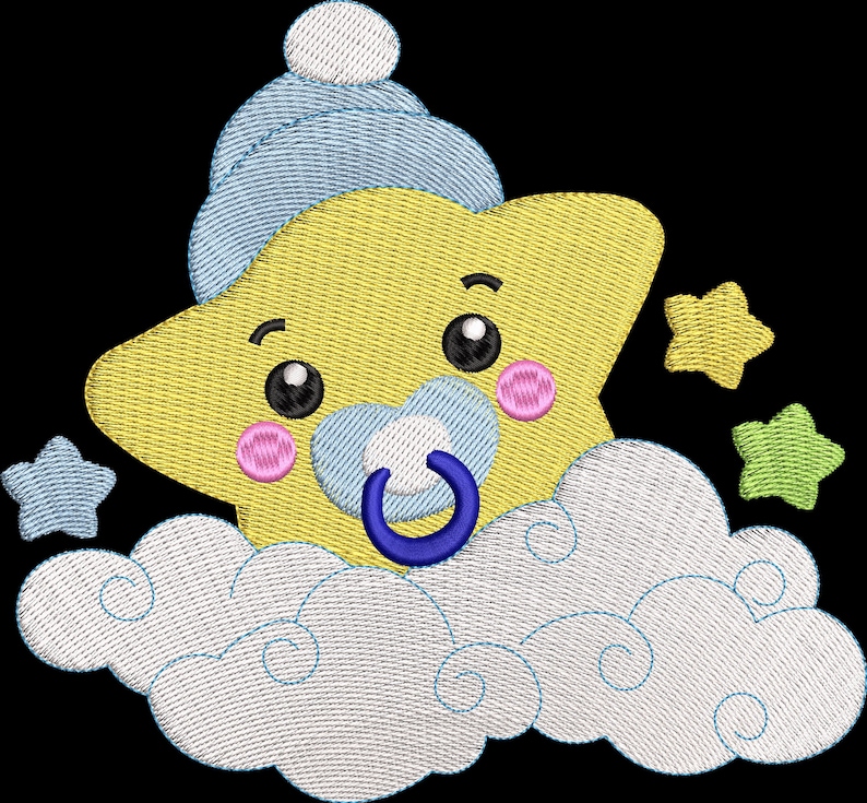 Star With Cloud Machine Embroidery Design, Star With Cloud Embroidery ...