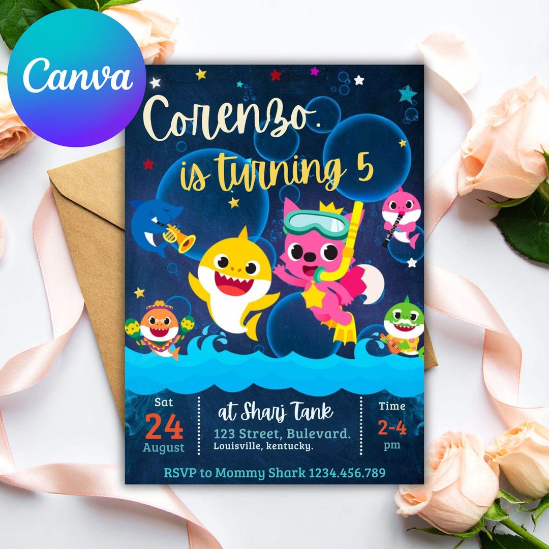 Shark Birthday Invitation, Editable Kids Pool Party Template (digital ...