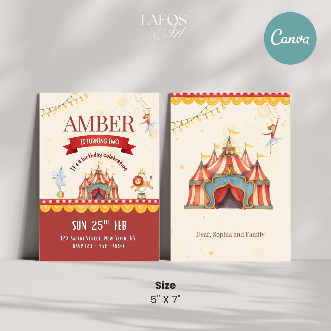 Editable Circus Birthday Invitation, Pastel Carnival Theme (5x7 Inches ...
