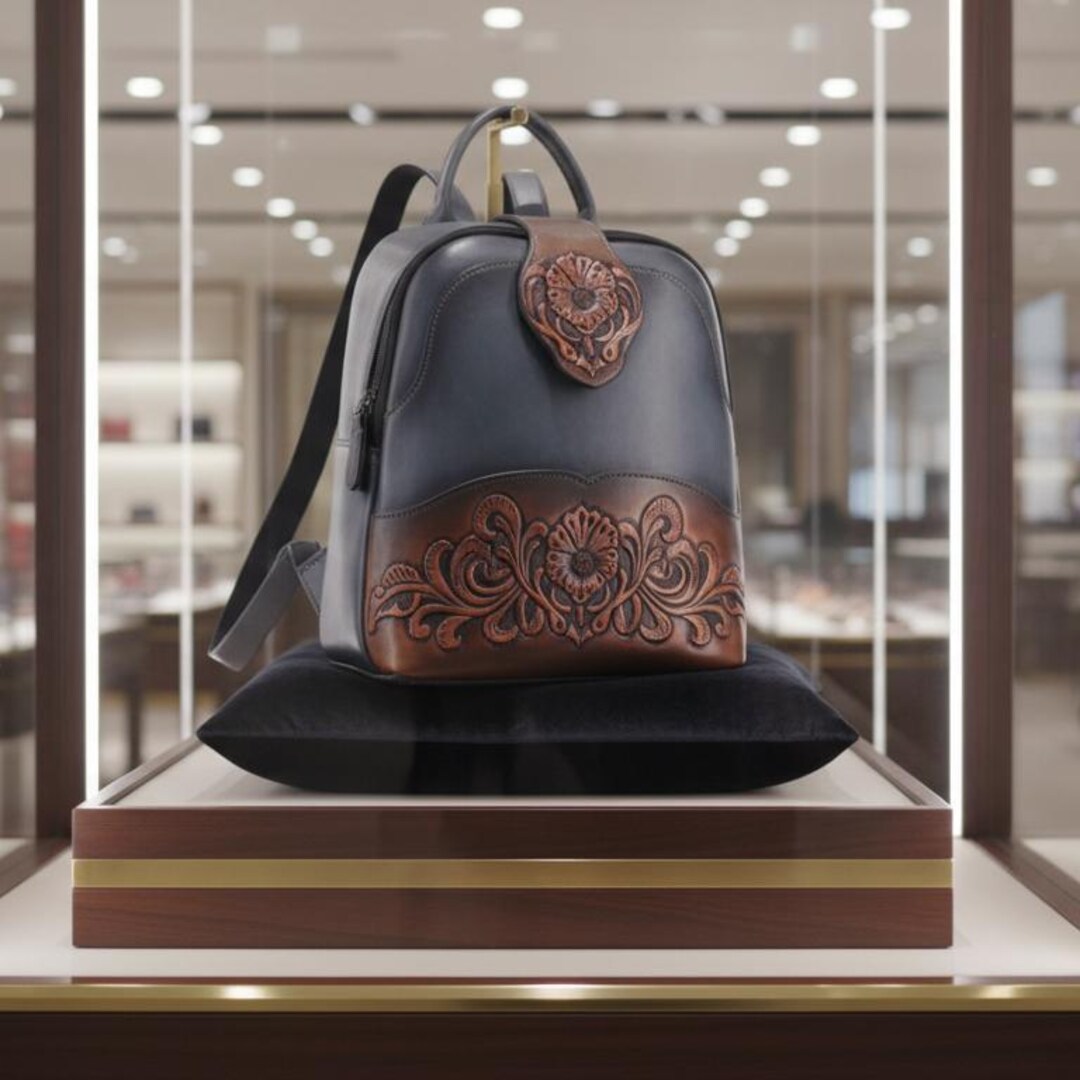Hand-tooled Leather Backpack – Floral Embossed Travel Daypack, Vintage ...