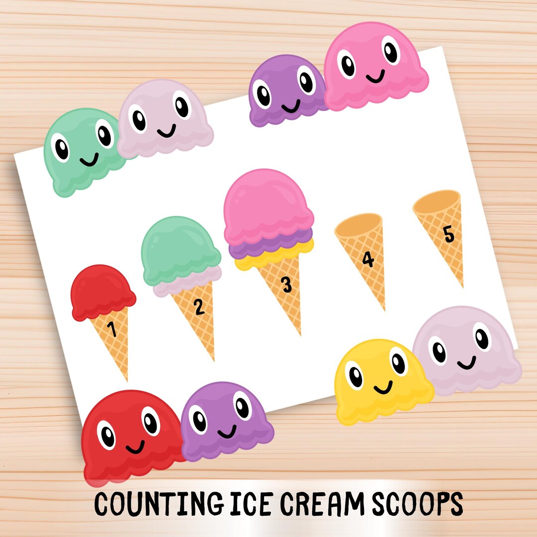 Ice Cream Counting Printable 1 to 10 Preschool Math Worksheet Summer ...