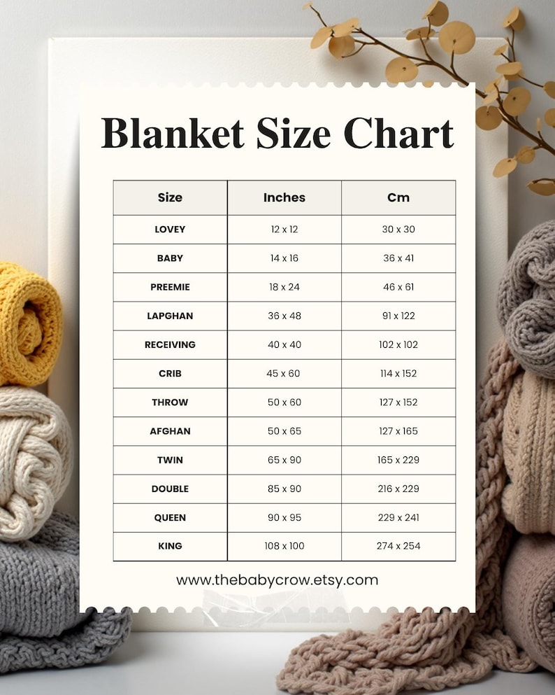 Printable Blanket Size Chart - Instant Download - Etsy