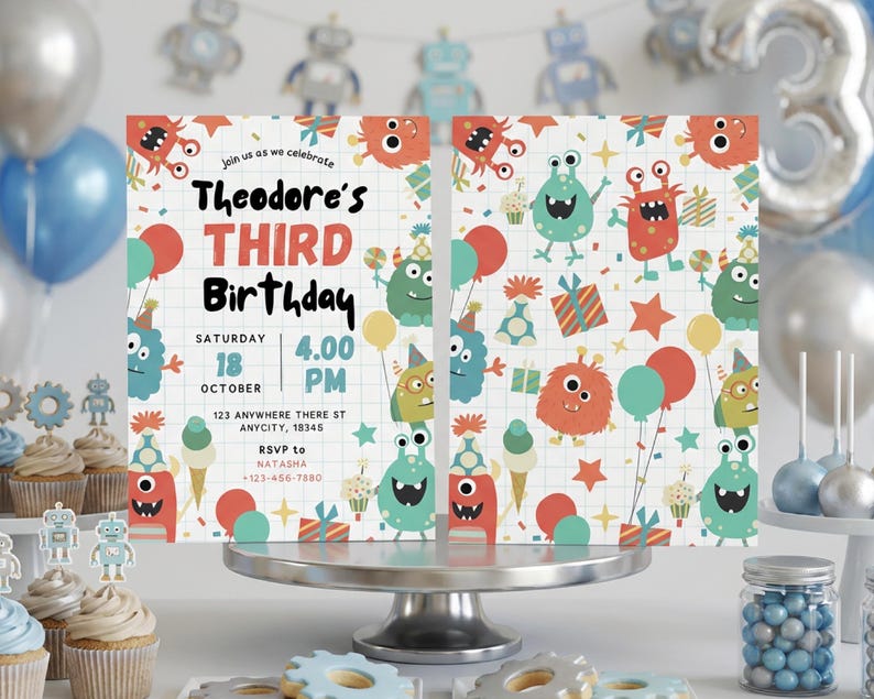 Doodle Robot Birthday Invitation | Robot First Birthday | Instant ...