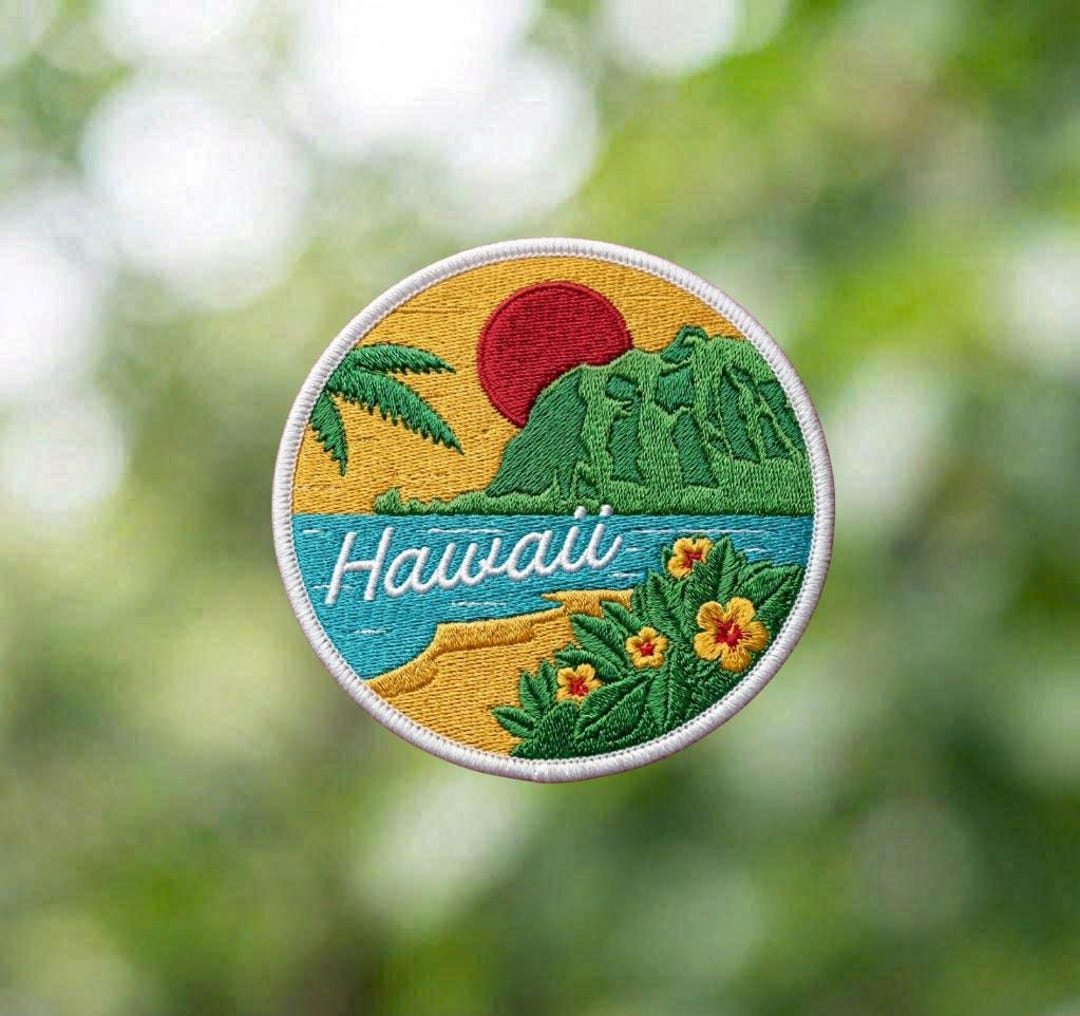 Hawaii Tropical Beach Mountain Hibiscus Embroidered Patch, Iron On, Sew ...