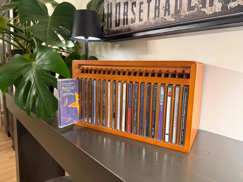 Mid Century Modern Solid Wood CD Shelf, 20 Slot Media Organizer - Etsy