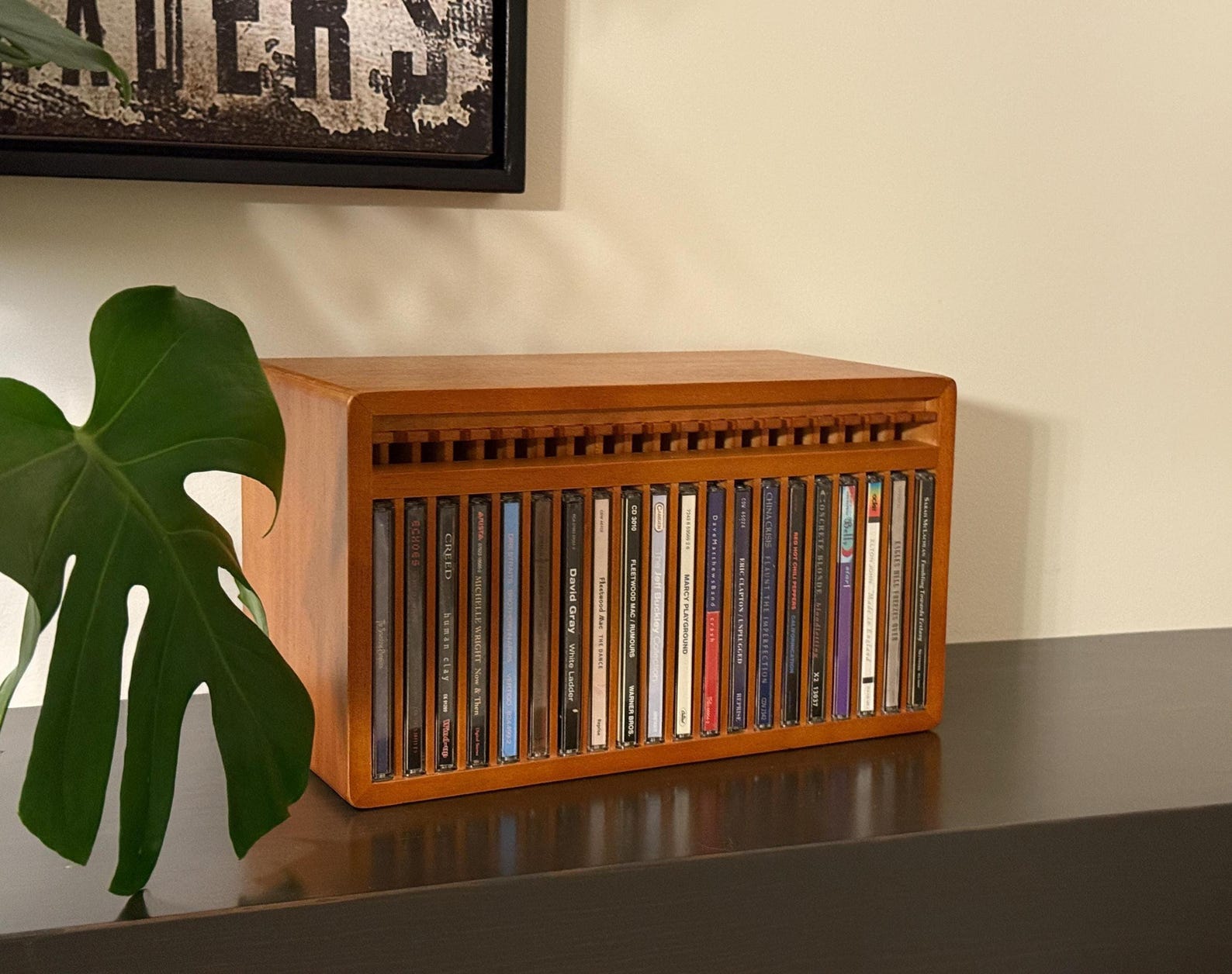 Mid Century Modern Solid Wood CD Shelf, 20 Slot Media Organizer - Etsy