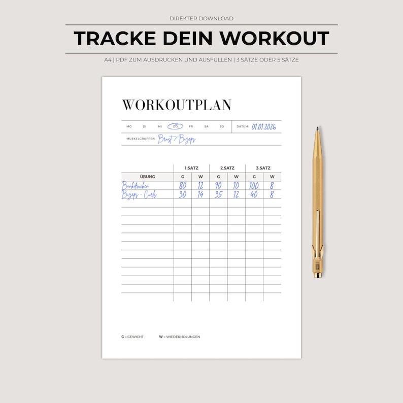 Workout Plan PDF | Printable Training Plan | Strength Training & Muscle Building | Gym Planner ...