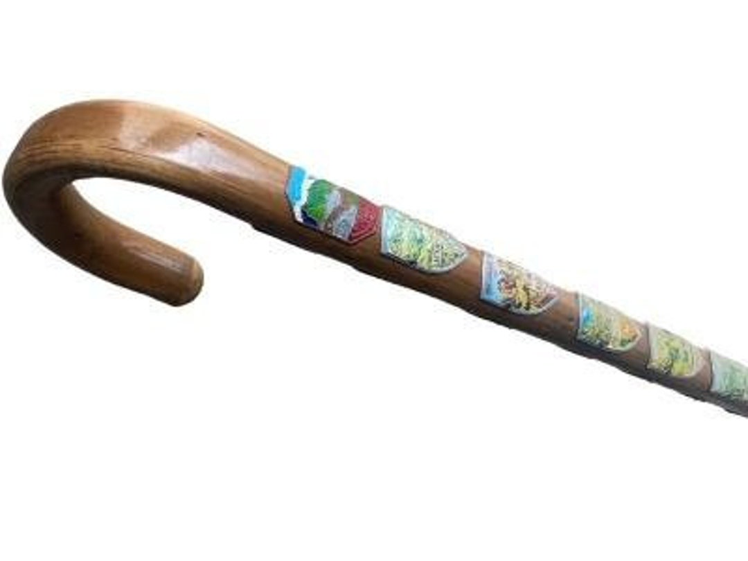 63# German Vintage Walking Hiking Memory Stick Cane With 30 Metal Pins ...