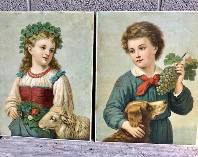Antique Pair of Chromolithograph Prints on Heavy Cardboard Leiber ...
