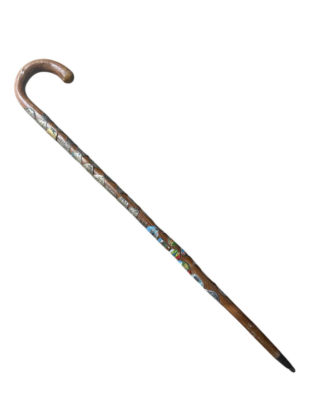 75# German Vintage Walking Hiking Memory Stick Cane With 32 Metal Pins ...