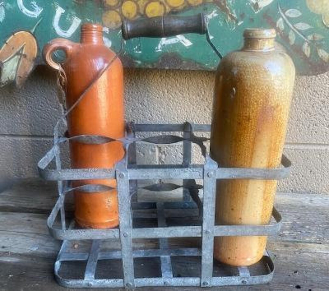 Vintage French Zinc Bottle Carrier, Rustic French Bottle Rack Basket ...