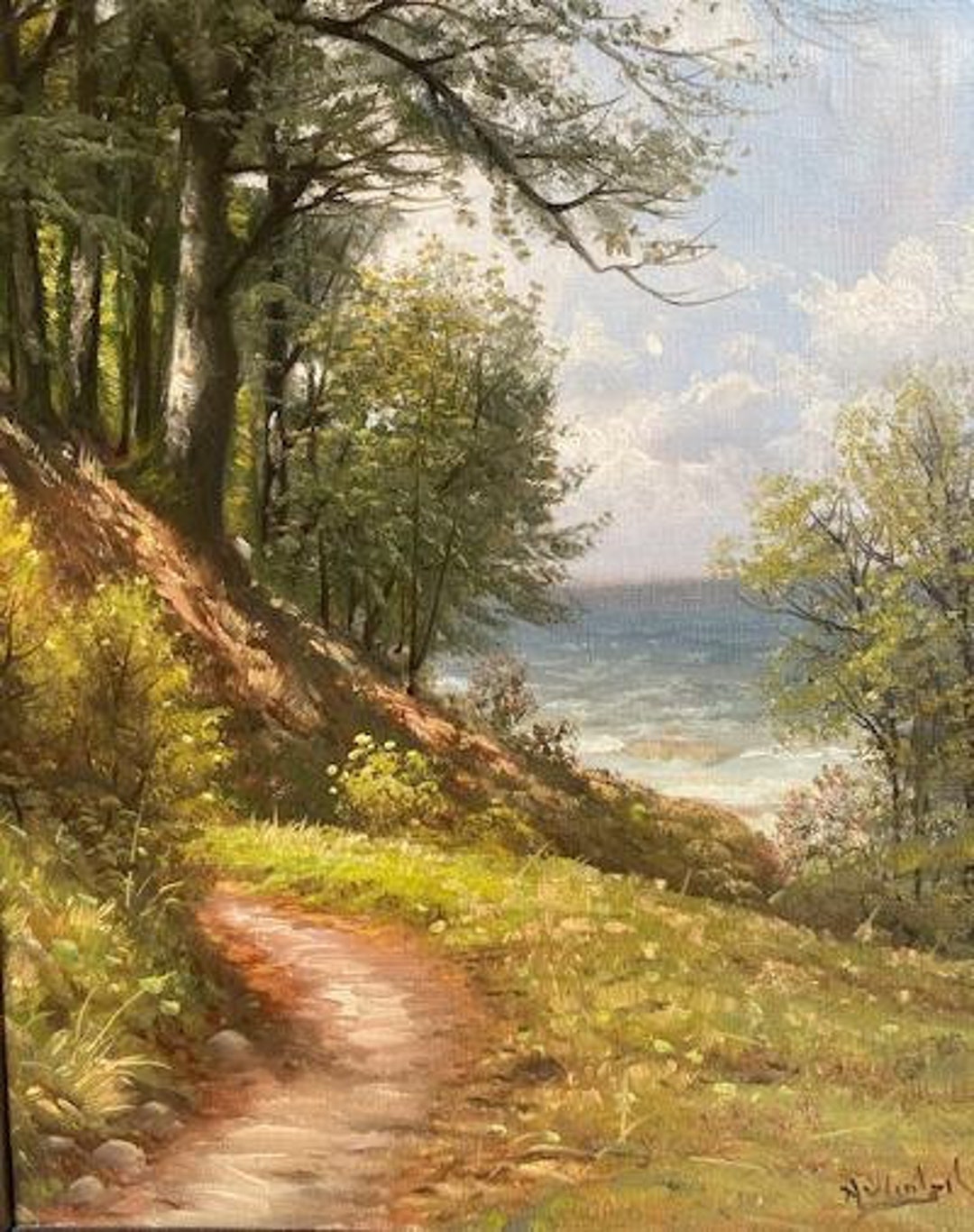 Danish Landscape Artist A Path by the Lake: Oil Painting by Harald ...