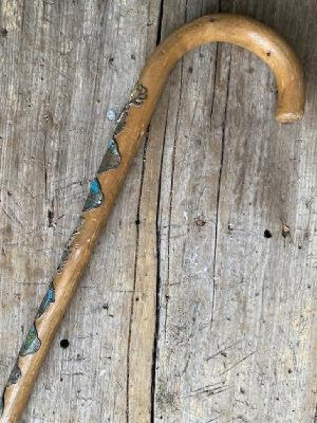 15# German Vintage Walking Hiking Memory Stick Cane With 12 Metal Pins ...