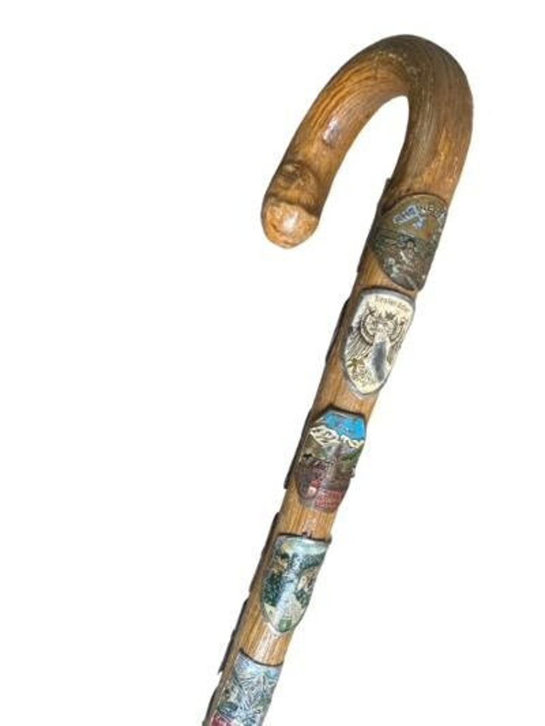 64# German Vintage Walking Hiking Memory Stick Cane With 32 Metal Pins ...