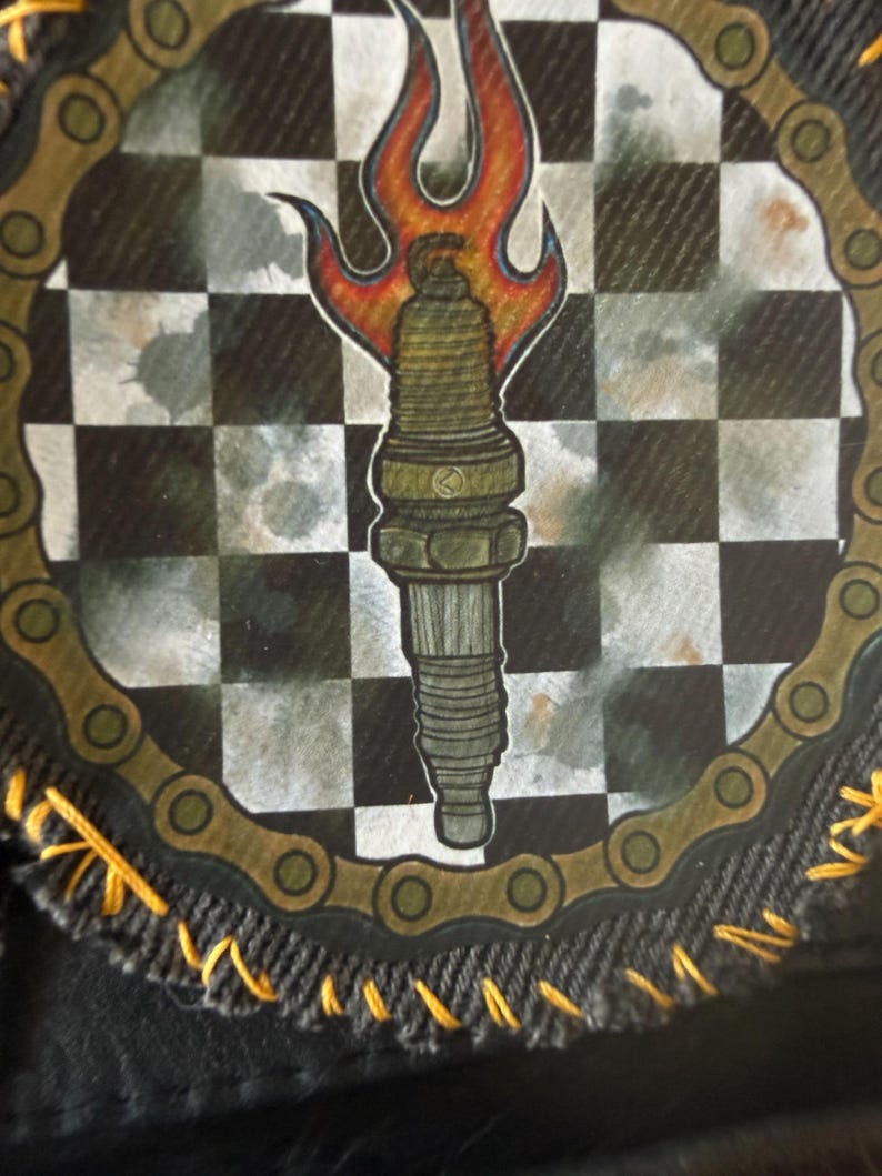 Wyrd Stitch Patch Spark Plug Runes Punk Rock Norse Denim Biker Flames ...