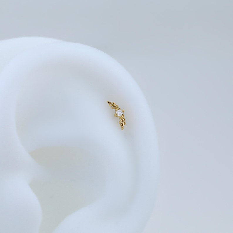 Leaf Helix Climber Diamond CZ Vine Cartilage Push-in & Threaded Flat ...