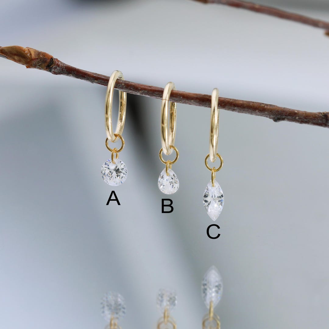 Floating Teardrop Round CZ Charm Marquise Hoop Add-on Charm in Sterling ...