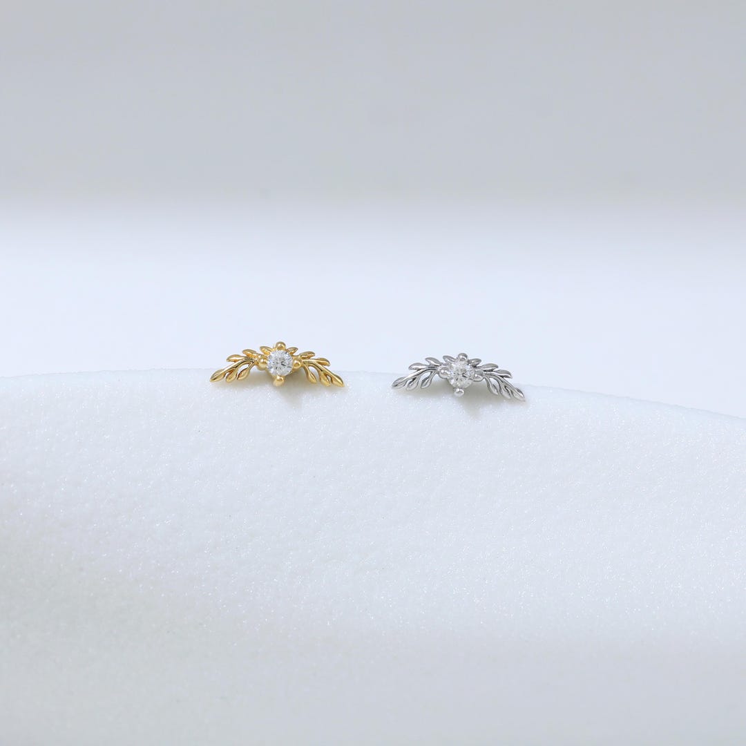 Leaf Helix Climber Diamond CZ Vine Cartilage Push-in & Threaded Flat ...