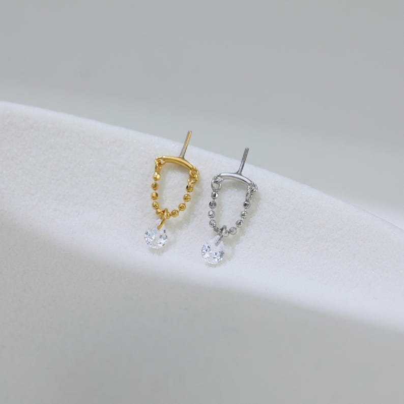 Floating Teardrop Hidden Helix Push Back Stud, Sterling Silver Hidden ...