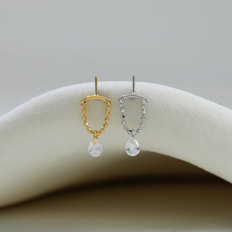 Floating Teardrop Hidden Helix Push Back Stud, Sterling Silver Hidden ...