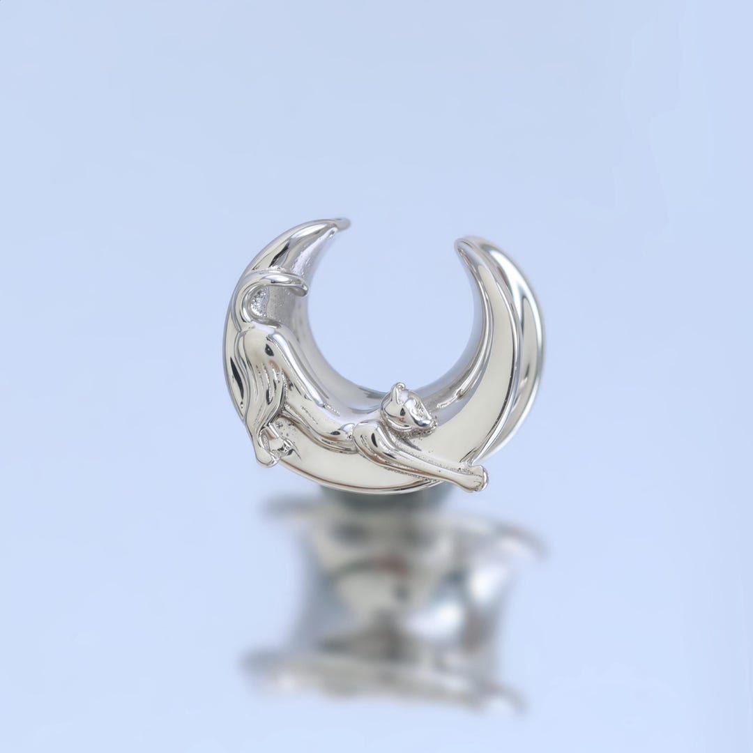 Dainty Hollow Cat Ear Tunnels Ear Gauges 0G in Sterling Silver by ...
