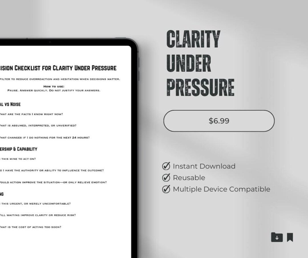 Clarity Under Pressure Checklist | Decision & Clarity Tool for Calm ...
