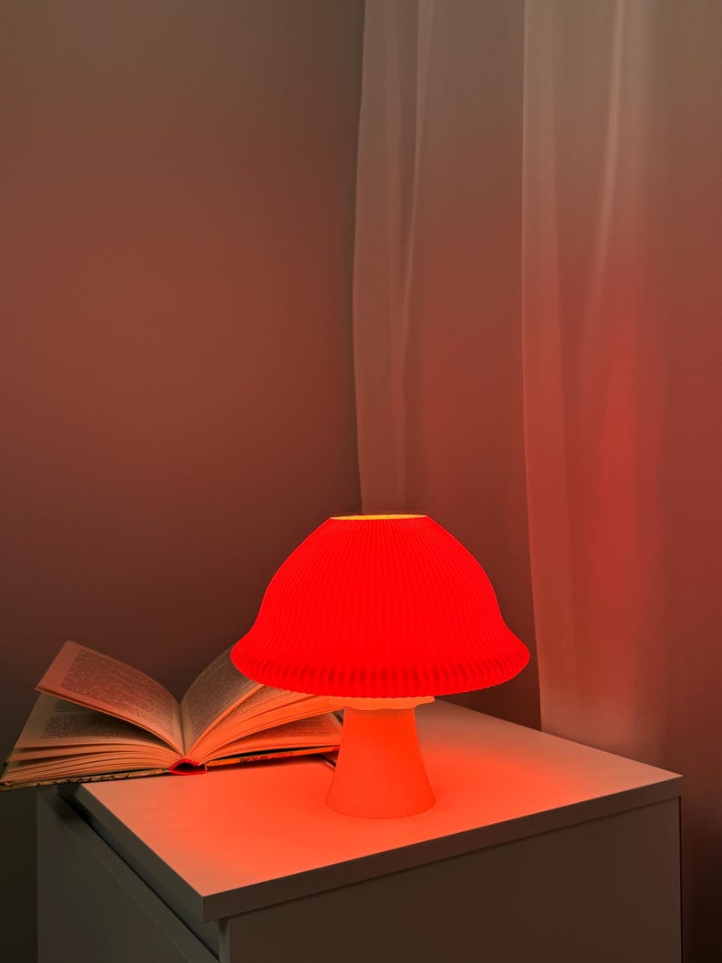 Red Bedside Lamp – Ribbed Modern Table Light | 3D Printed Accent Lamp ...