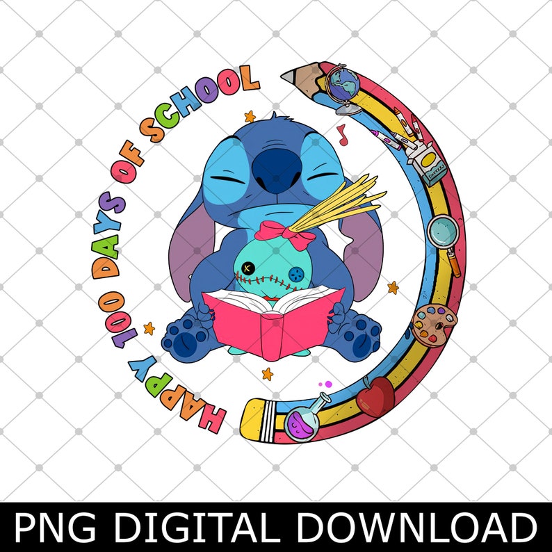 Stitch Happy 100 Days of School Png, Stitch Back to School Png, Stitch ...