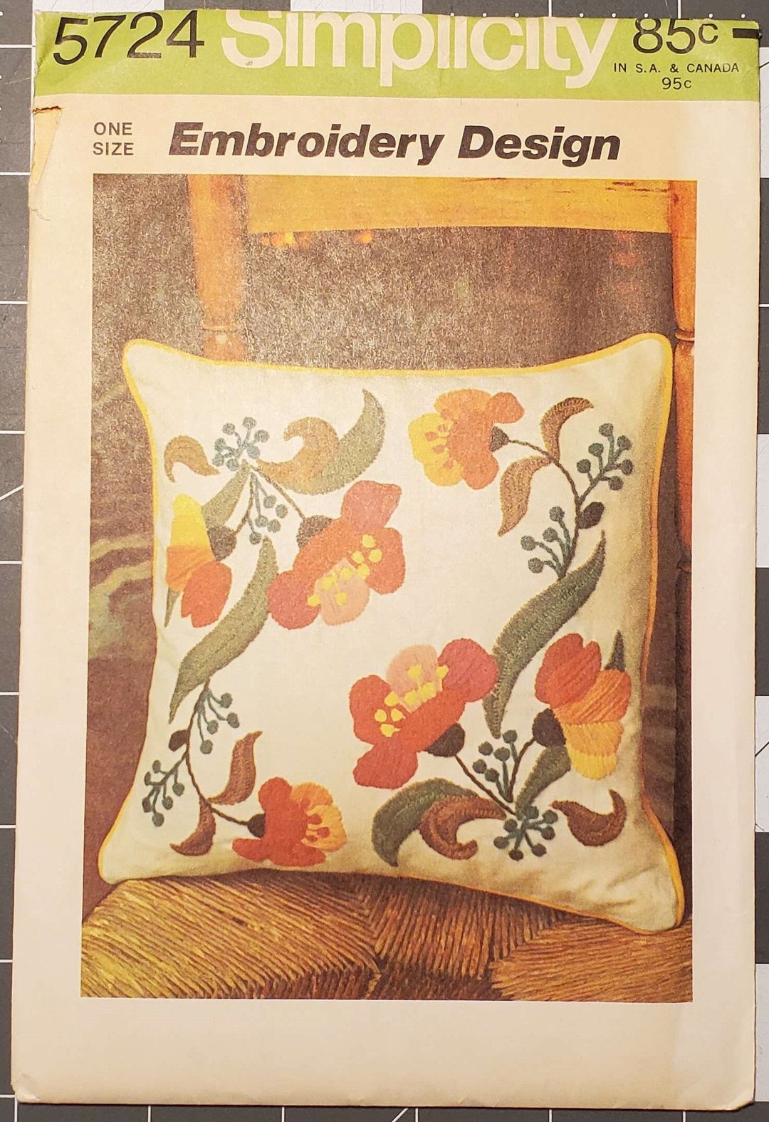Simplicity 5724 1970s Embroidered Peasant-style Pillow Cover One-size ...