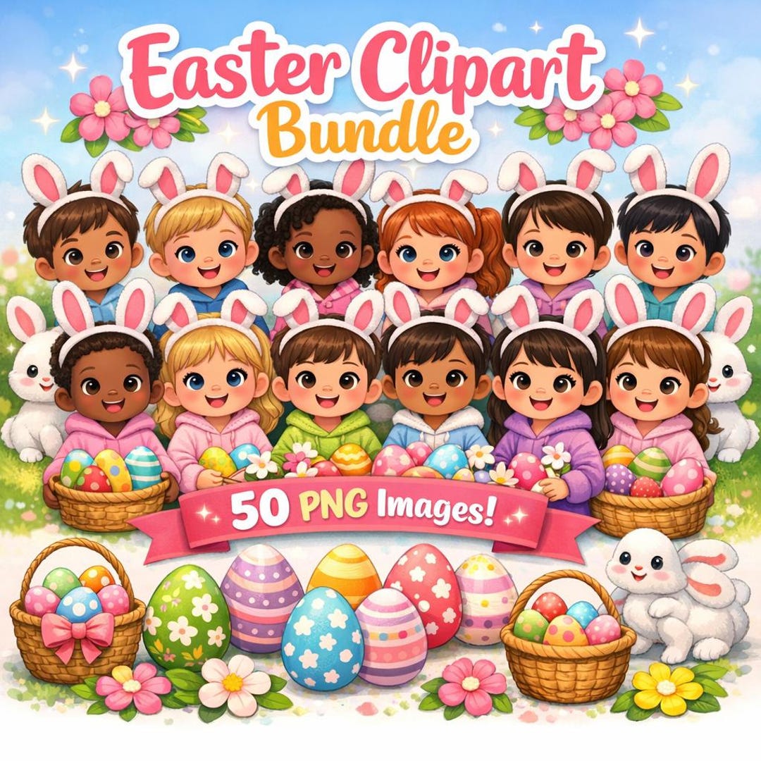 Easter Bunny Clipart Bundle, Spring Eggs PNG Graphics (digital Download ...