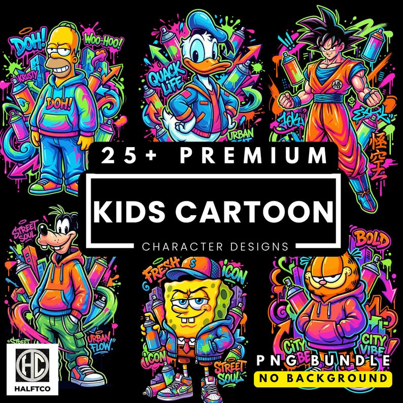 25+ Kids Cartoon Character Designs PNG Bundle | DTF Sublimation Art ...