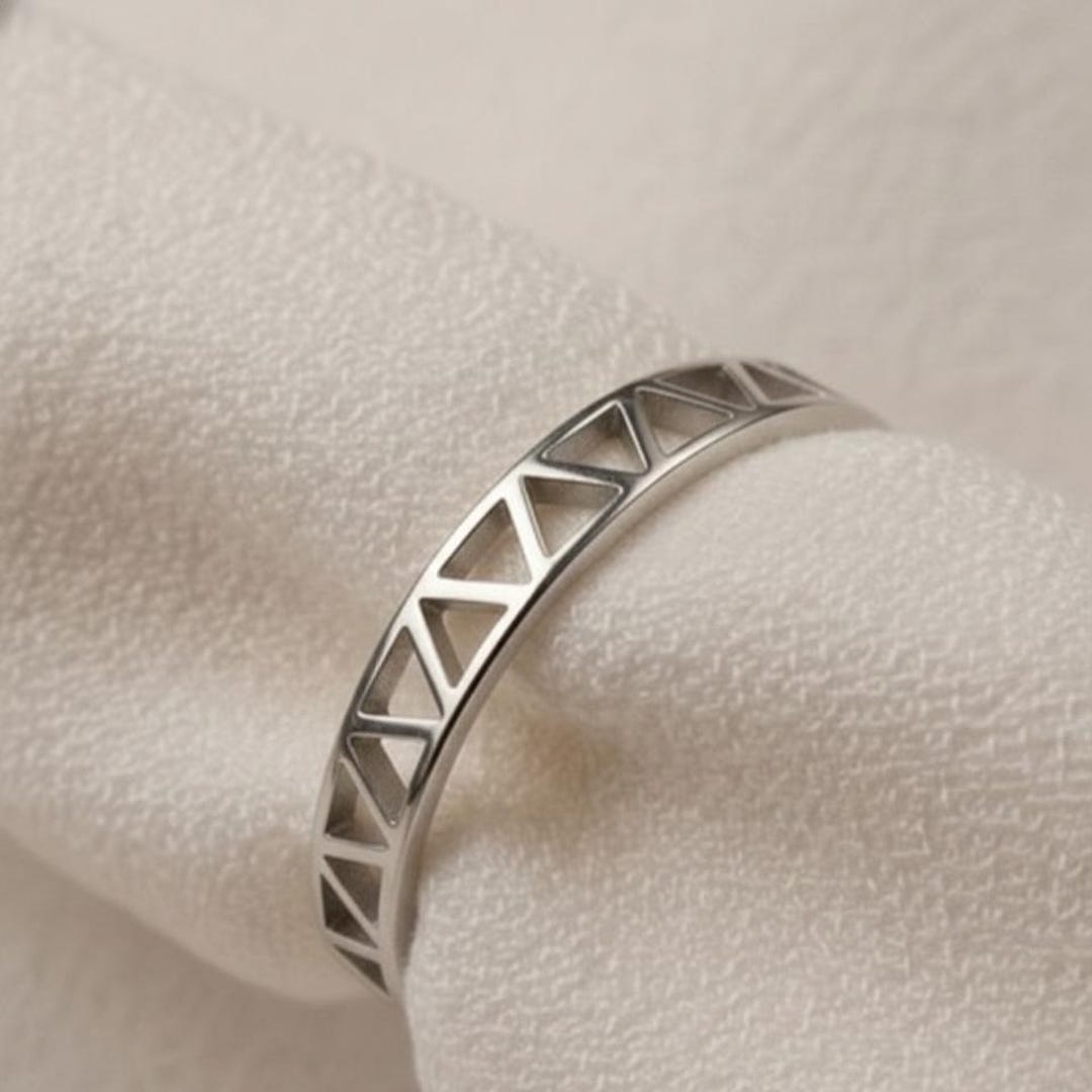 Geometric Triangle Cutout Band 925 Sterling Silver Gold Plated ...
