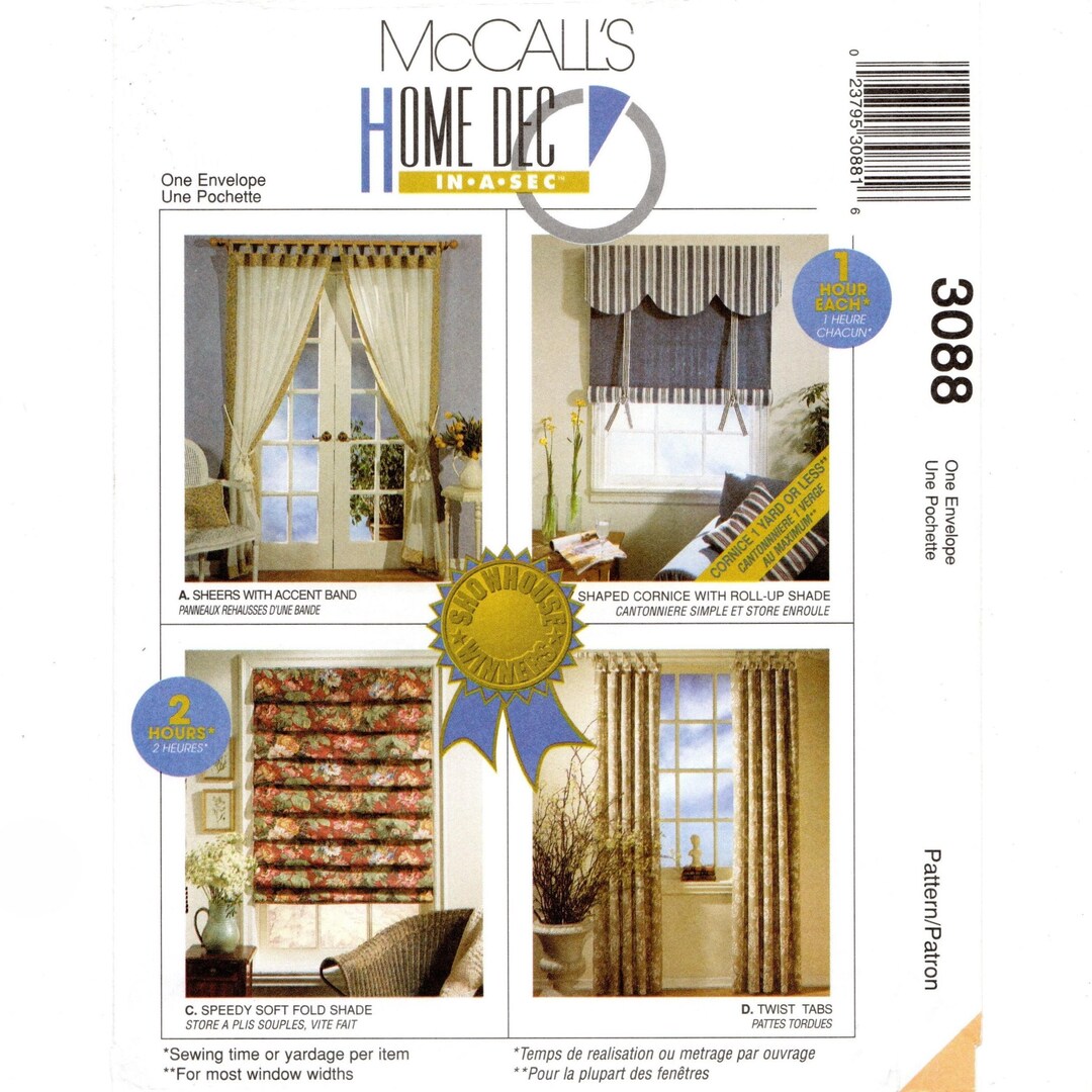 Soft Fold Window Shade, Shaped Cornice & Tab Top Curtains, Uncut Sewing ...