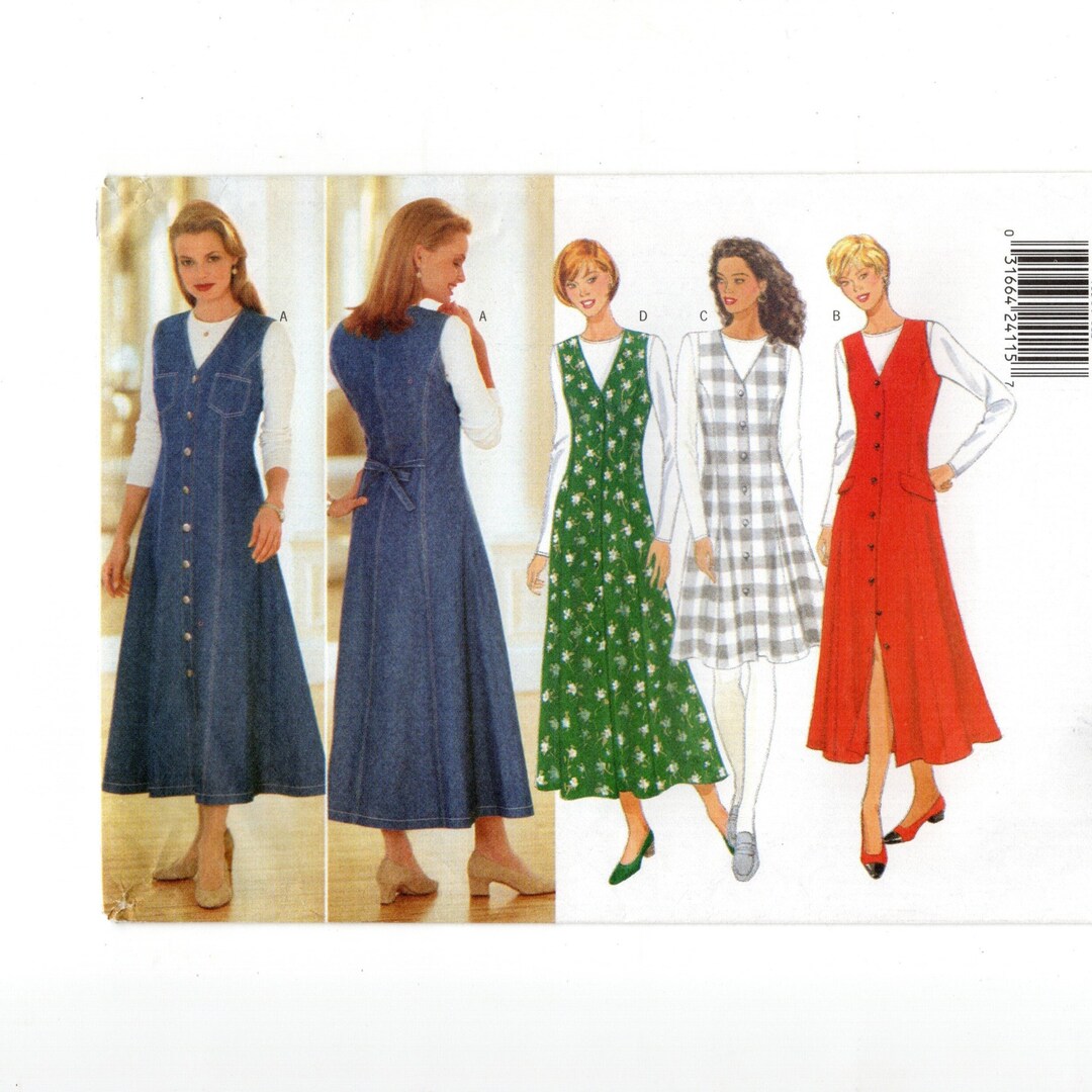 Size XS S M, 6-14, Front Button Jumper in 2 Lengths W/ Princess Seams ...