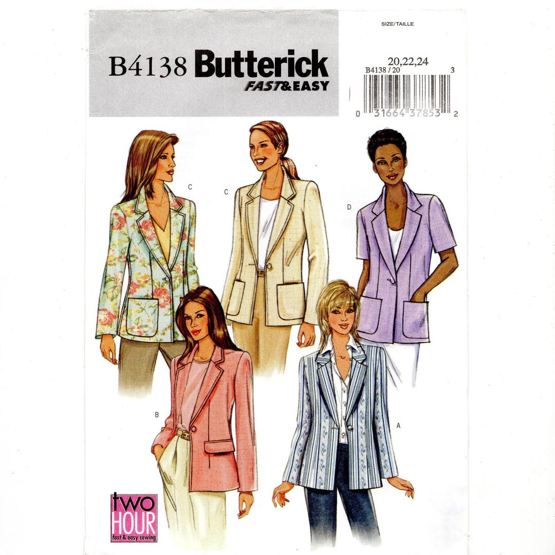 Size 20-24 Unlined Blazer, Single Button Jacket With Sleeve & Pocket ...
